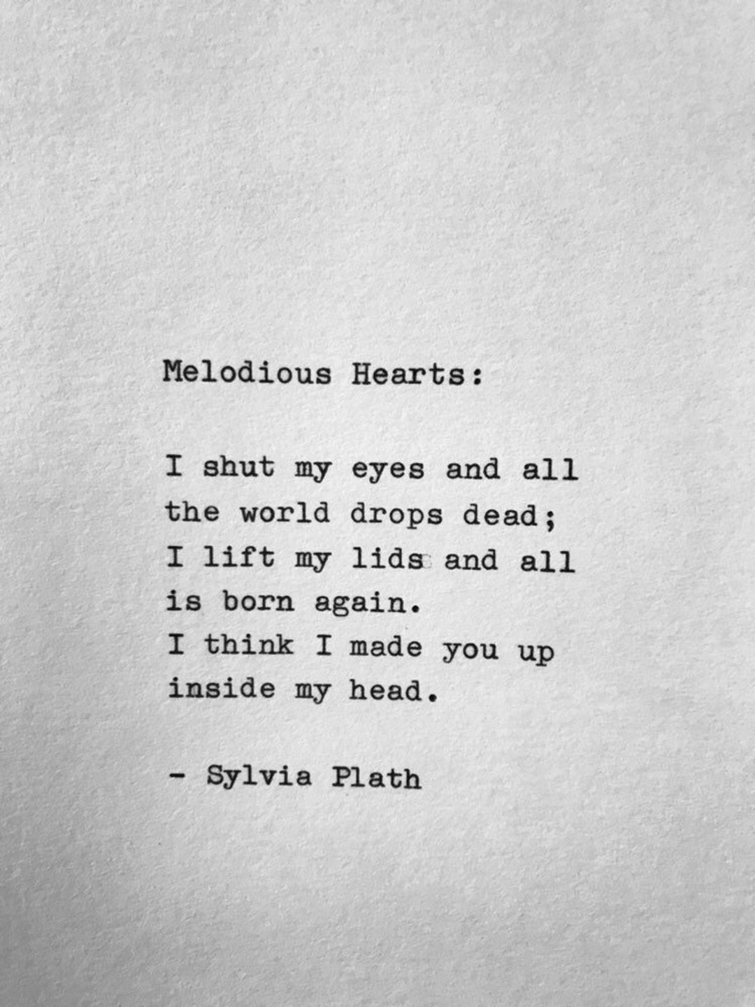 Sylvia Plath MELODIOUS HEARTS Hand Typed Poem Vintage Typewriter Quote ...