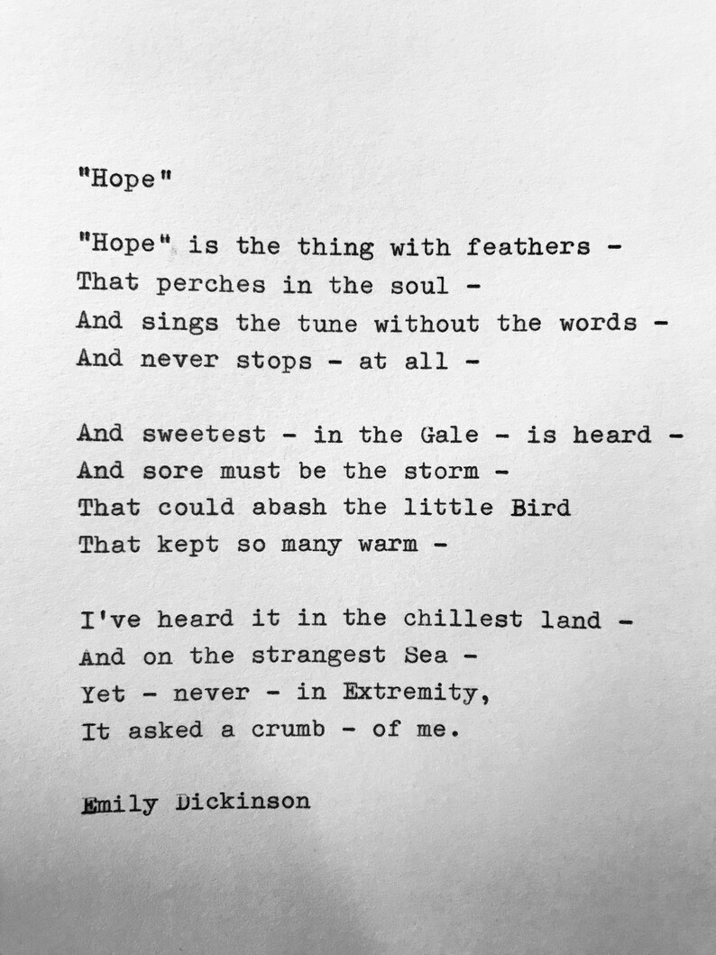 Emily Dickinson HOPE Hand Typed Poem Vintage Typewriter Quote - Etsy
