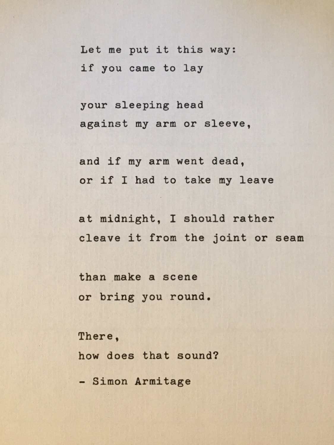 Simon Armitage Hand Typed Poem Vintage Typewriter Lyric Song | Etsy