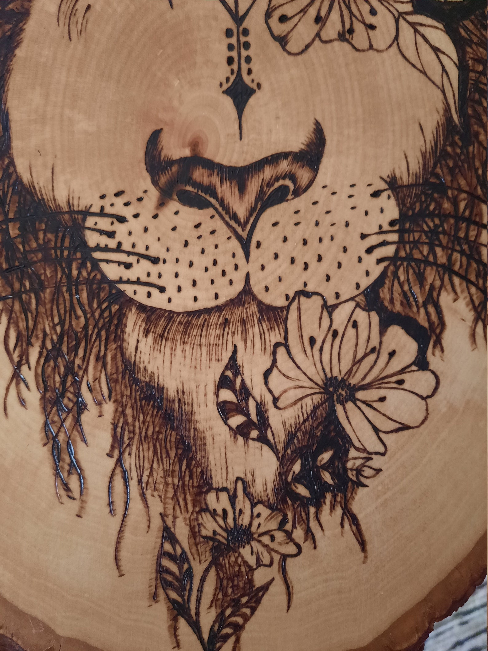 Wood Burned Boho Lion Head Wood Slab Sign - Etsy