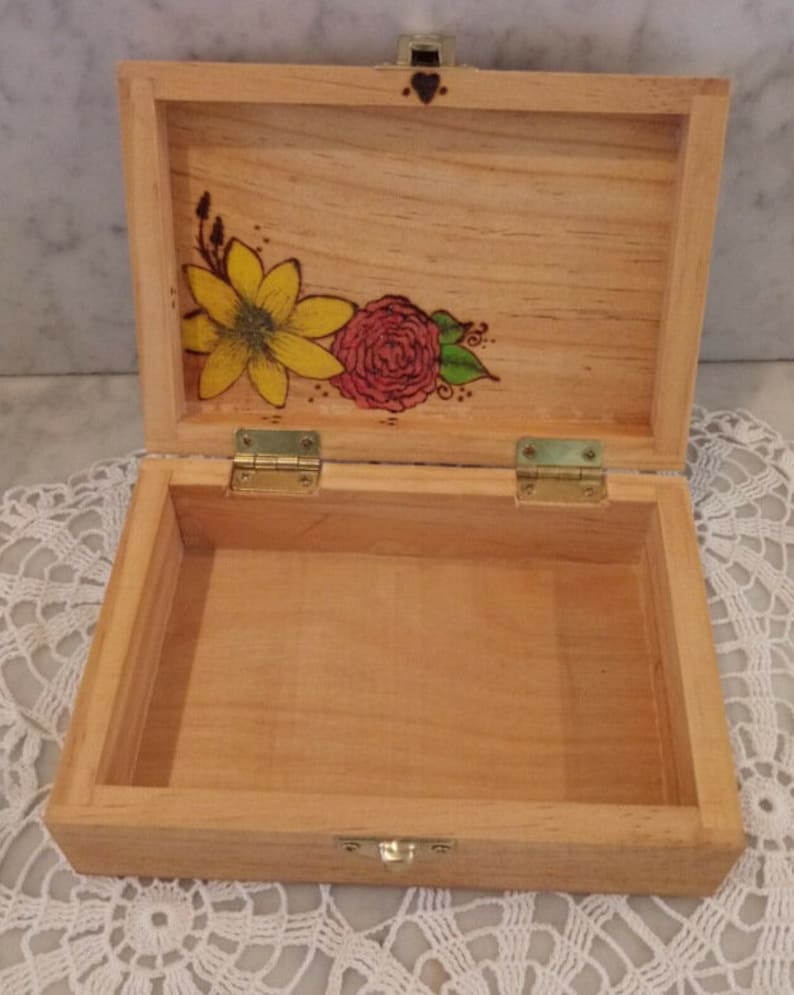 Wood Burned Hand Painted Keepsake Box - Etsy