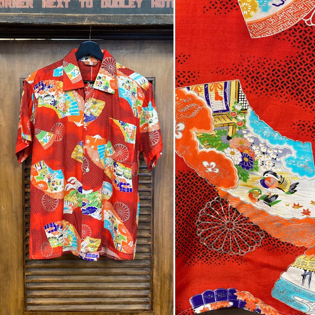 Vintage 1950s deadstock Asian Japan Loop Collar Rayon Hawaiian Shirt ...