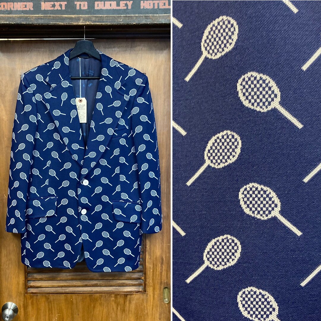 Vintage 1960s Tennis Racket Mod Glam Pop Art Blazer Sport Coat Jacket ...