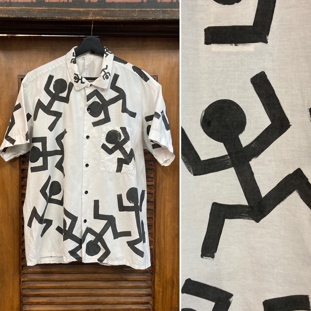 Vintage 1980’s Stick Figure New Wave Painted Art Design Short Sleeve ...