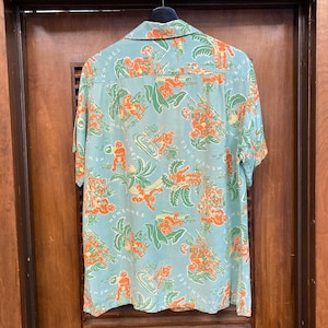 Vintage 1940’s Menehune Mythical Cartoon Tropical Rayon Hawaiian Shirt ...
