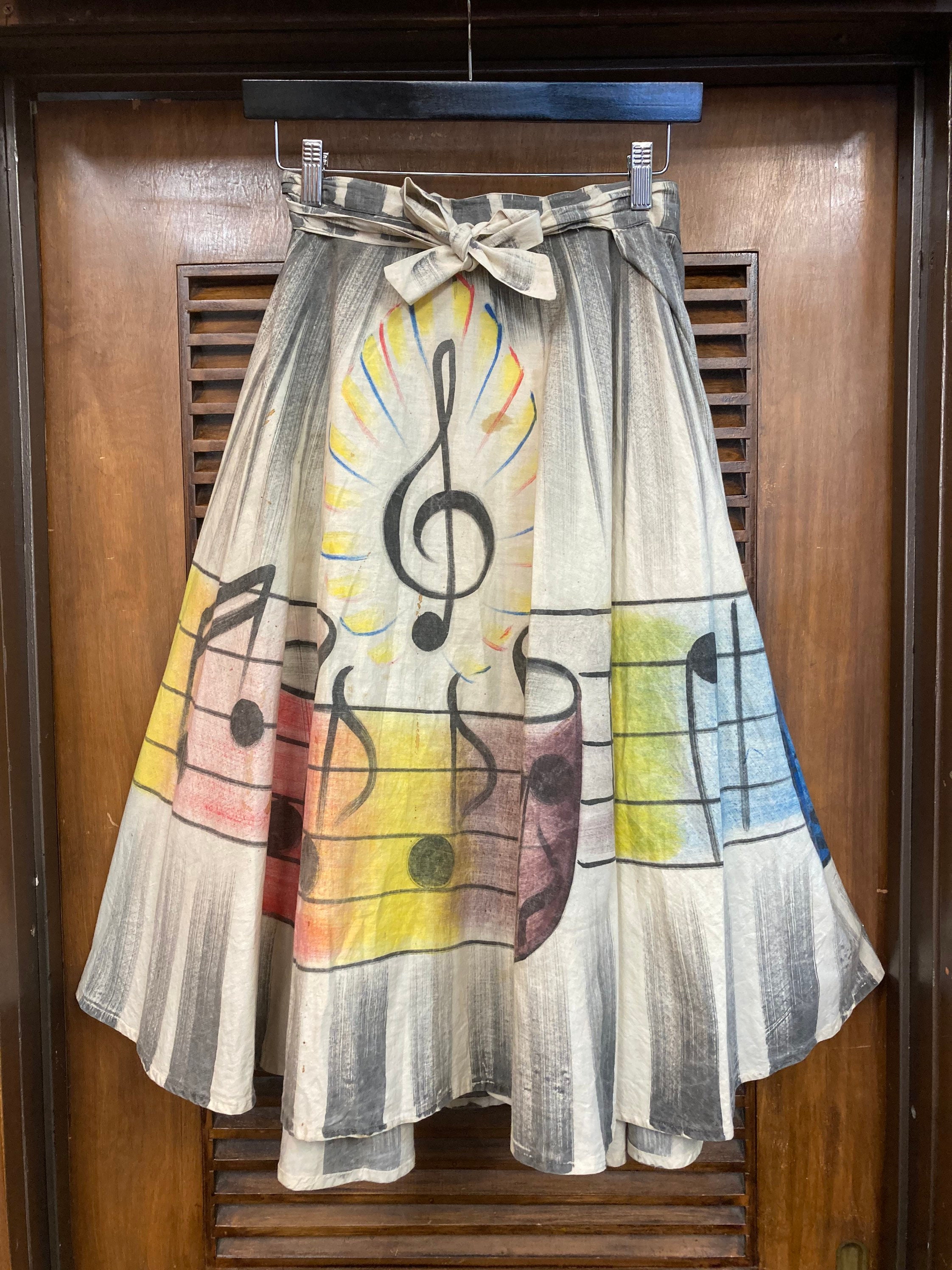 Vintage 1950s Atomic Music Note Hand Painted Cotton | Etsy