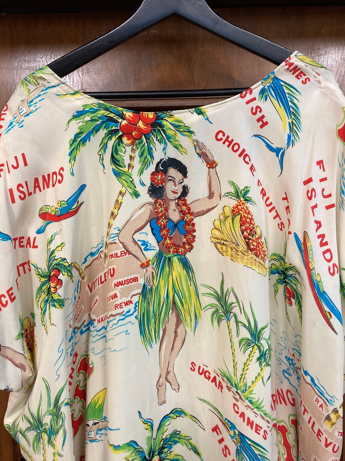 Vintage 1950s Tropical Fiji Print Hula Girl Silk Muumuu | Etsy