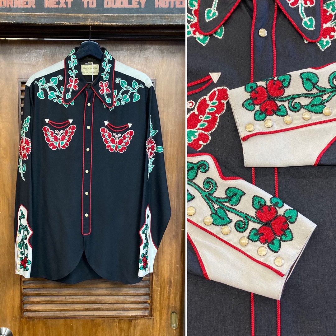 Vintage 1940s frontex Label Cowboy Western Butterfly Detail Rayon ...