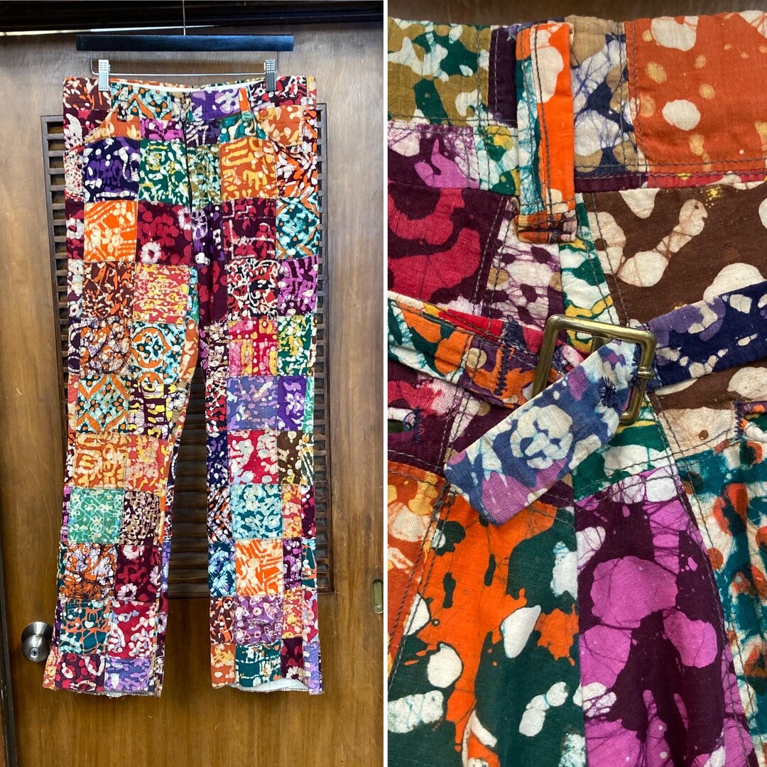 Vintage 1960’s W30 Madras Batik Wild Mod Ivy League Cotton Buckleback ...