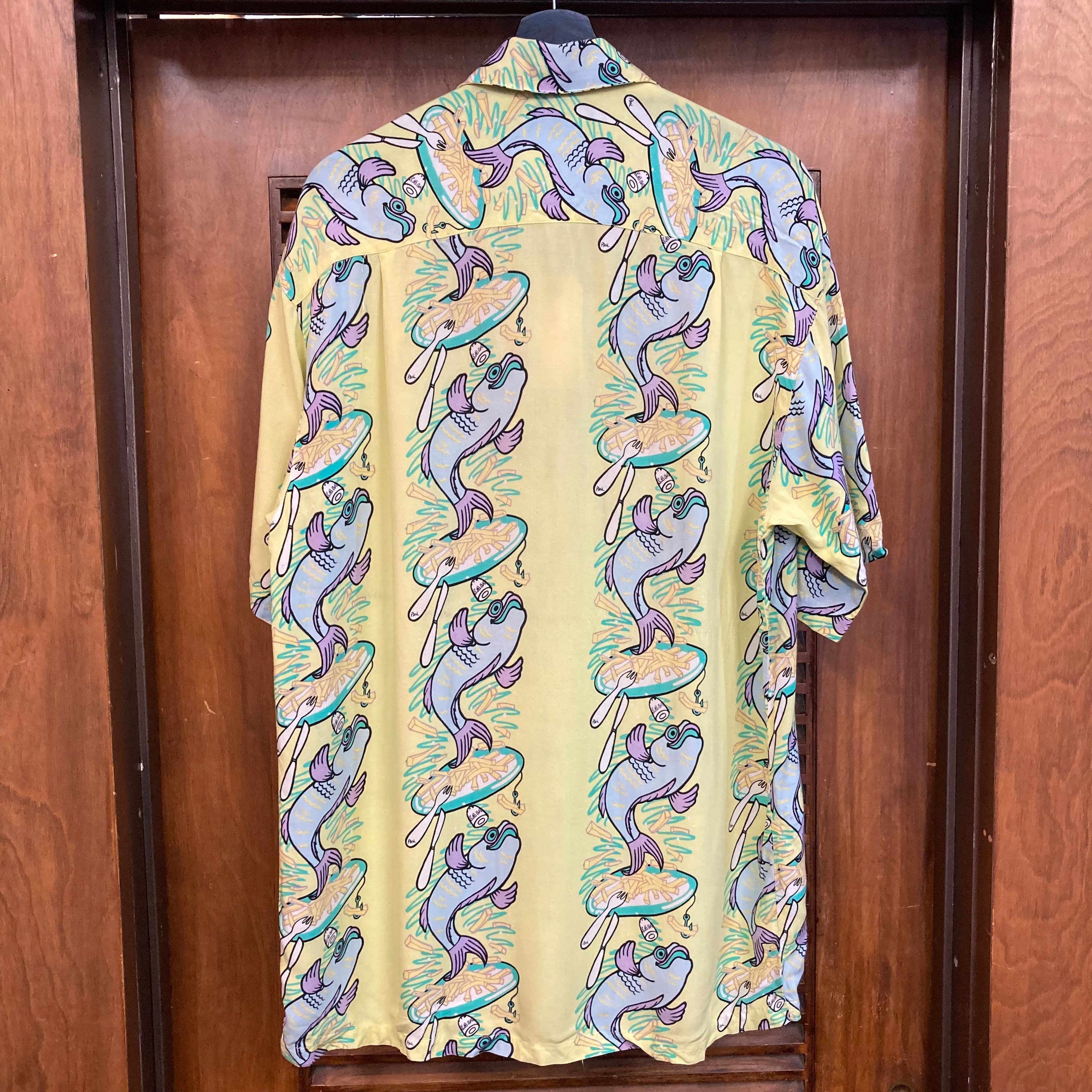 Vintage 1990s Mambo Label Fish Border Tiki Rayon Hawaiian Shirt, 90s ...