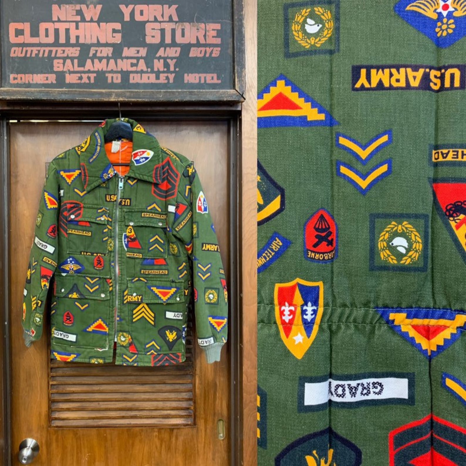 Vintage 1960's Military Print Pop Art Patch Quilted Jacket, Vintage ...