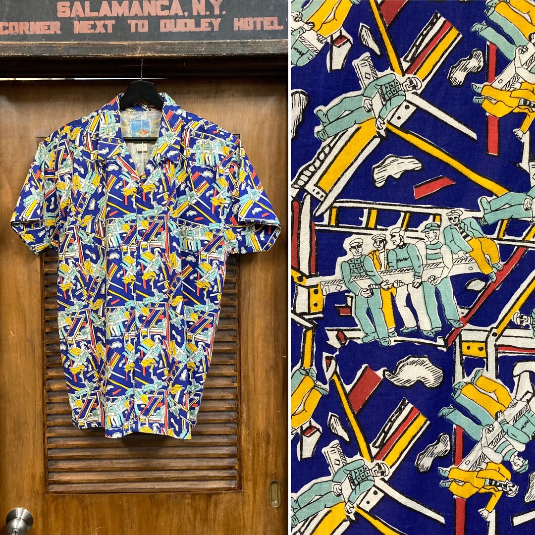 Vintage 1980s Cartoon Construction Worker People Cotton New Wave Loop ...