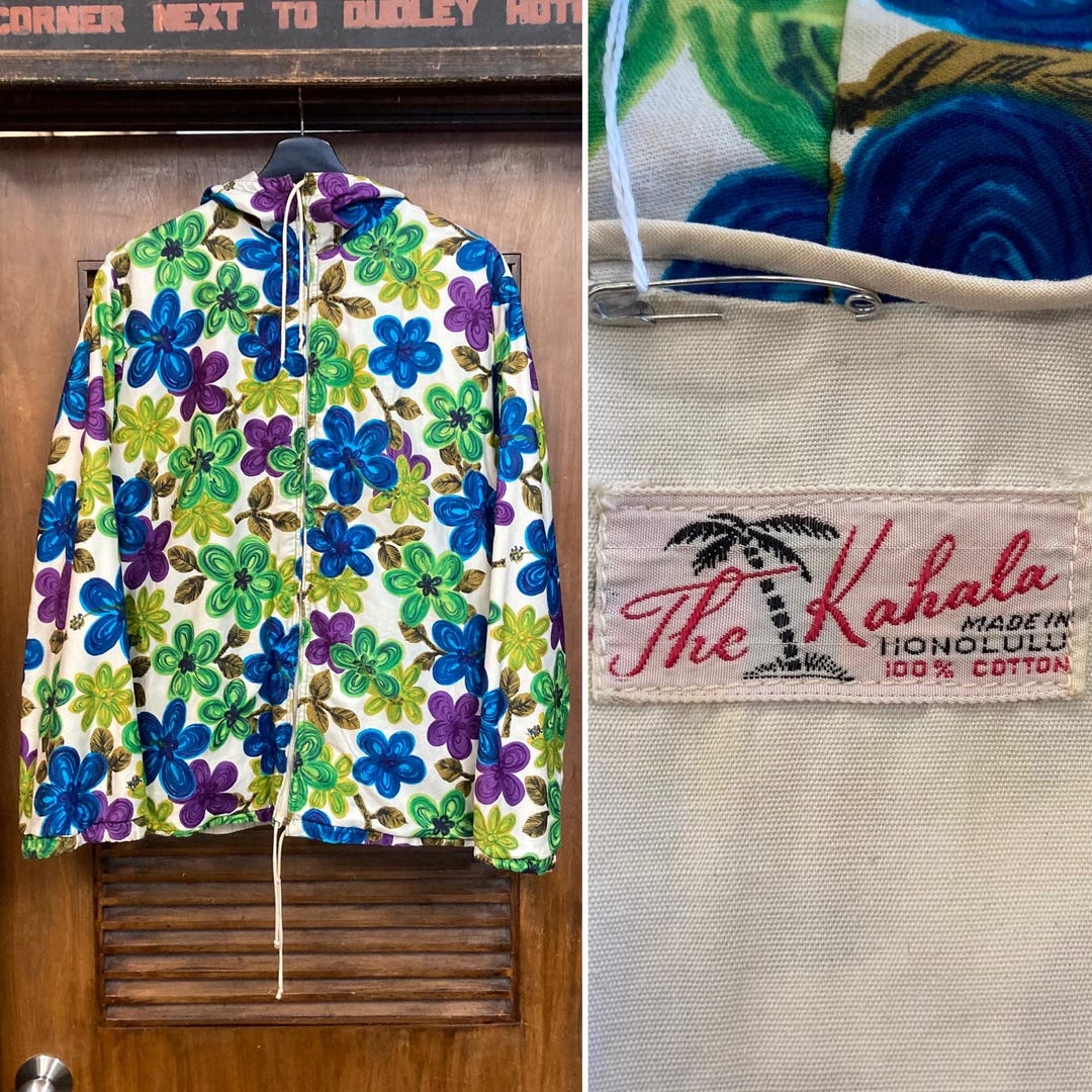 Vintage 1960’s Hawaiian “kahala” Mod Floral Cotton Hooded Windbreaker ...