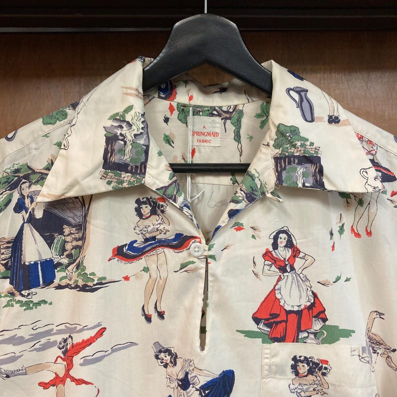 Vintage 1950’s Pin-up Girl Atomic Print Cotton Pullover Rockabilly ...