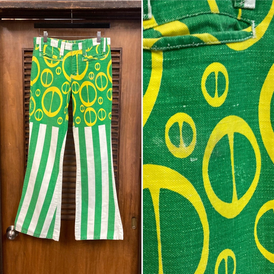 Vintage 1960’s Ecology Hippie Mod Denim Pop Art Flare Jeans Pants, 60’s ...