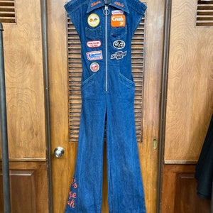 Vintage 1970’s Orange Crush Racing Hot Rod Drag Race Denim Mod Disco ...