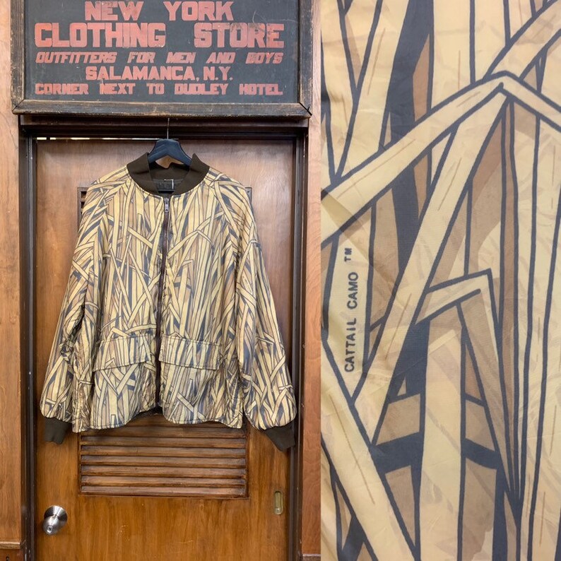 Vintage 1980's Cattail Camo Brand Bamboo Print Bomber - Etsy