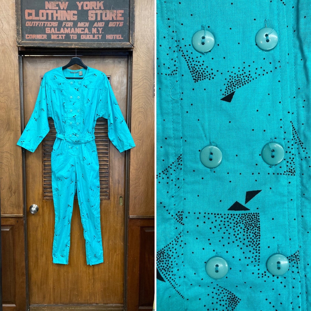 Vintage 1980’s Deadstock Atomic New Wave Cotton Jumpsuit Belted Outfit ...