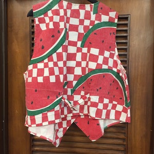 Vintage 1980's Michigan Rag Label Watermelon & Checkerboard Print Vest ...