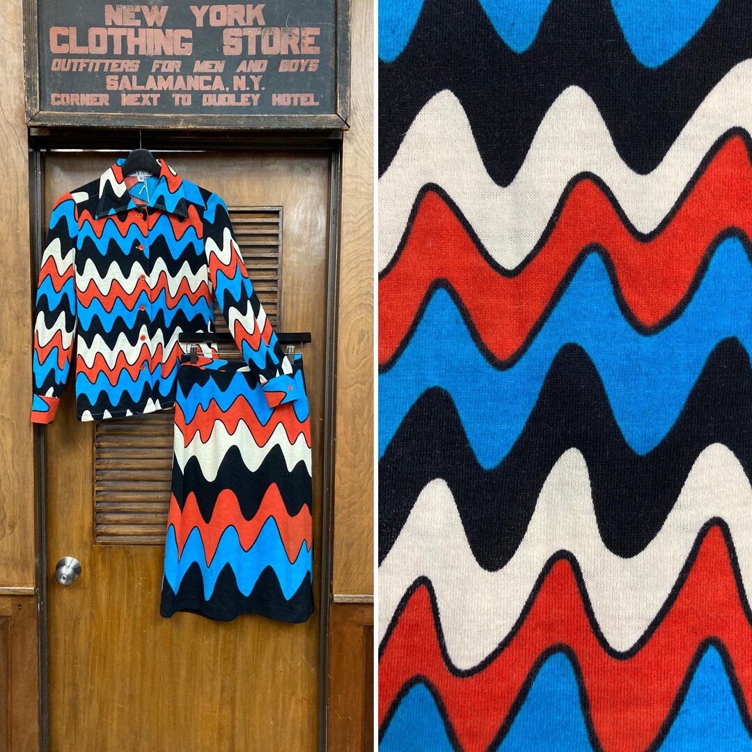 Vintage 1960’s Made in Paris Atomic Mod Zig Zag Wool Knit Two Piece ...