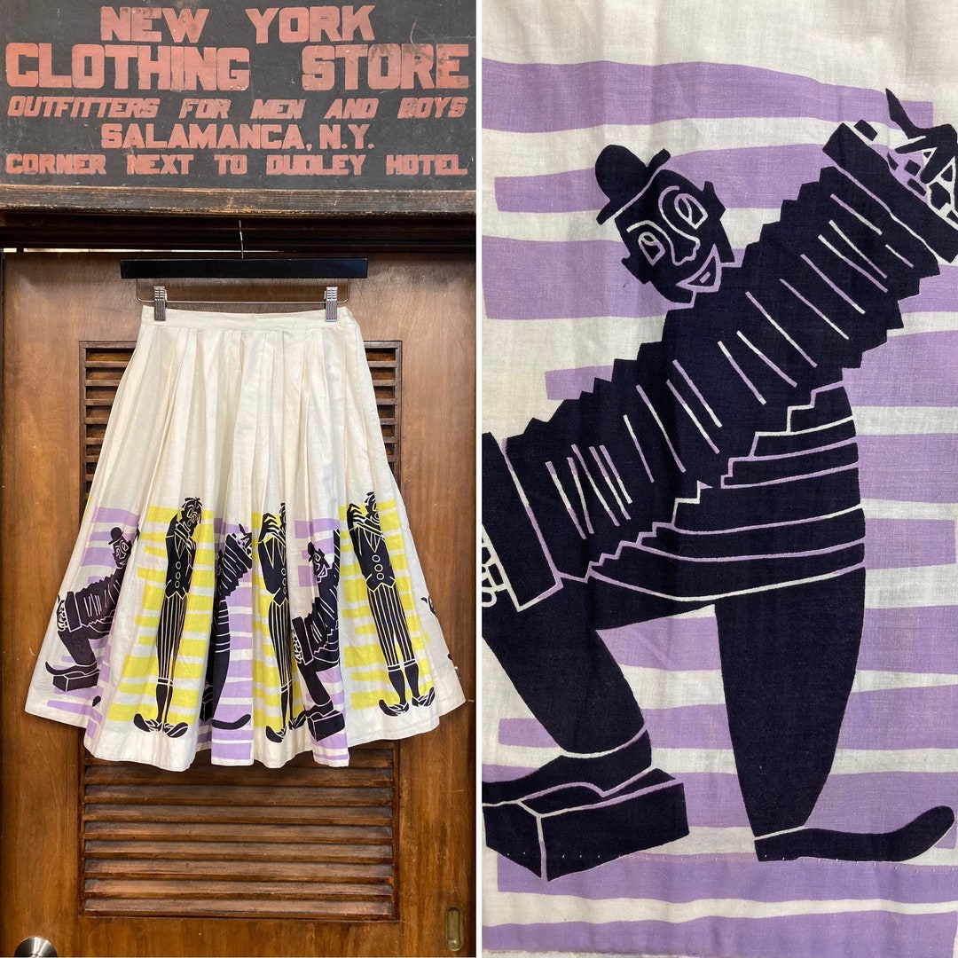 Vintage 1950s Atomic Clown Circus Cotton Rockabilly Circle Skirt, Clown ...