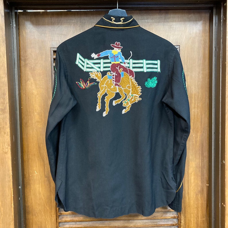 Vintage 1940’s “frontex” Jet Black Cowboy Western Amazing Embroidery ...
