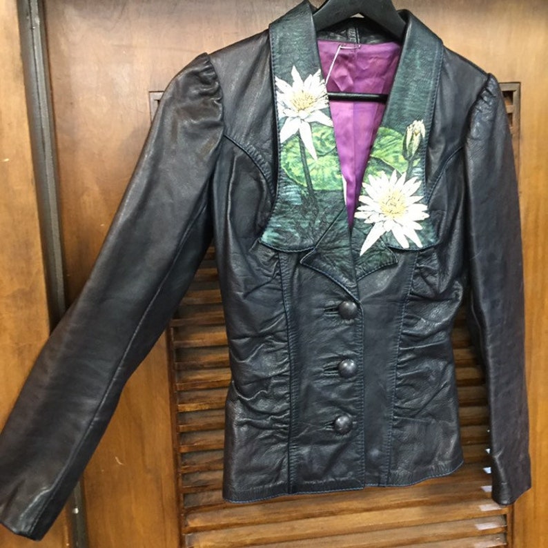 Vintage 1960s glasswater Artwork Painted Leather Jacket - Etsy