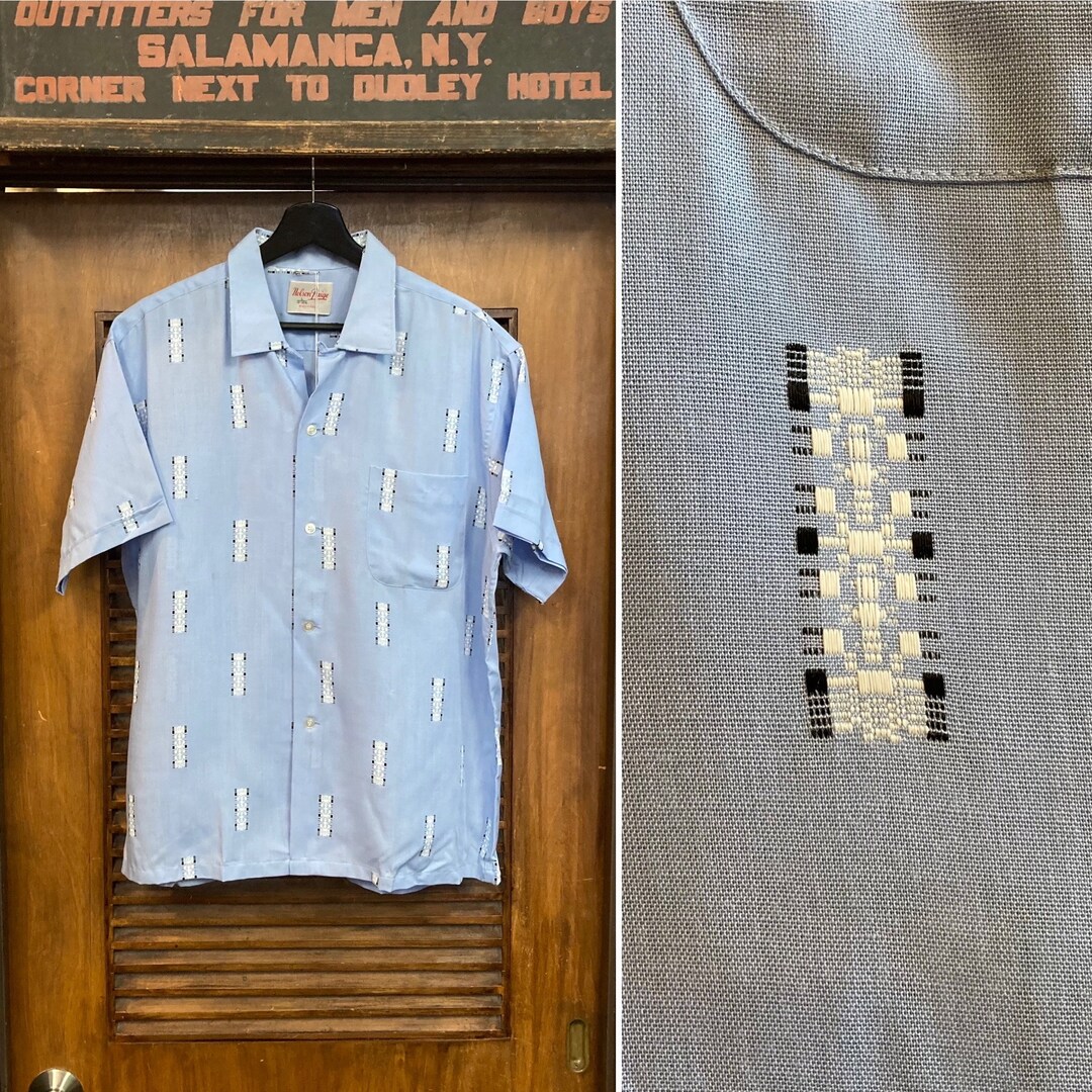 Vintage 1950’s -deadstock- Atomic Pattern Sky Blue Rayon Loop Collar ...