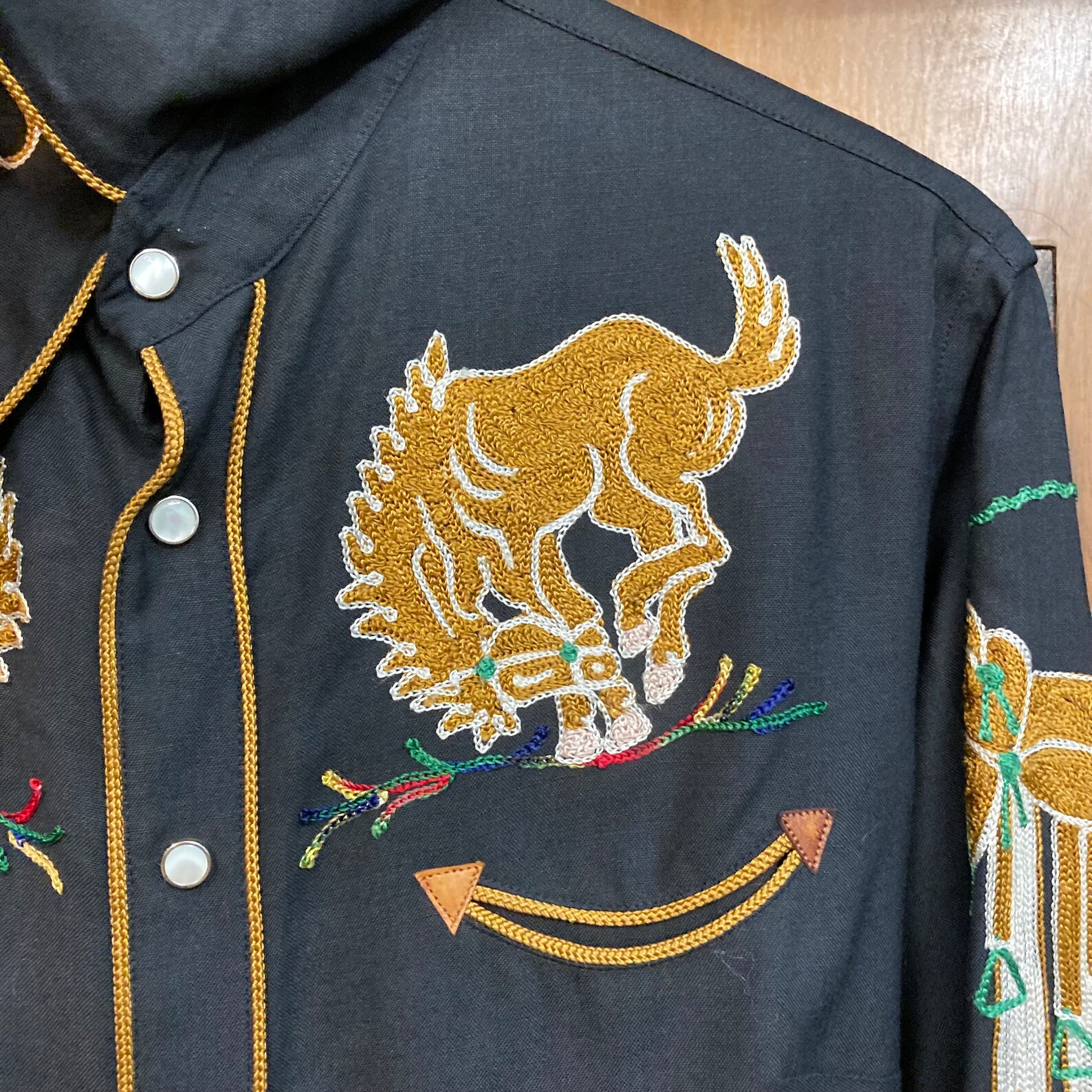 Vintage 1940’s “frontex” Jet Black Cowboy Western Amazing Embroidery ...
