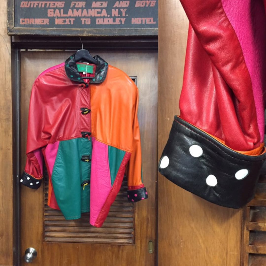 Vintage 1980's STUNNING Colorblock New Wave Hip Hop Oversized Leather ...