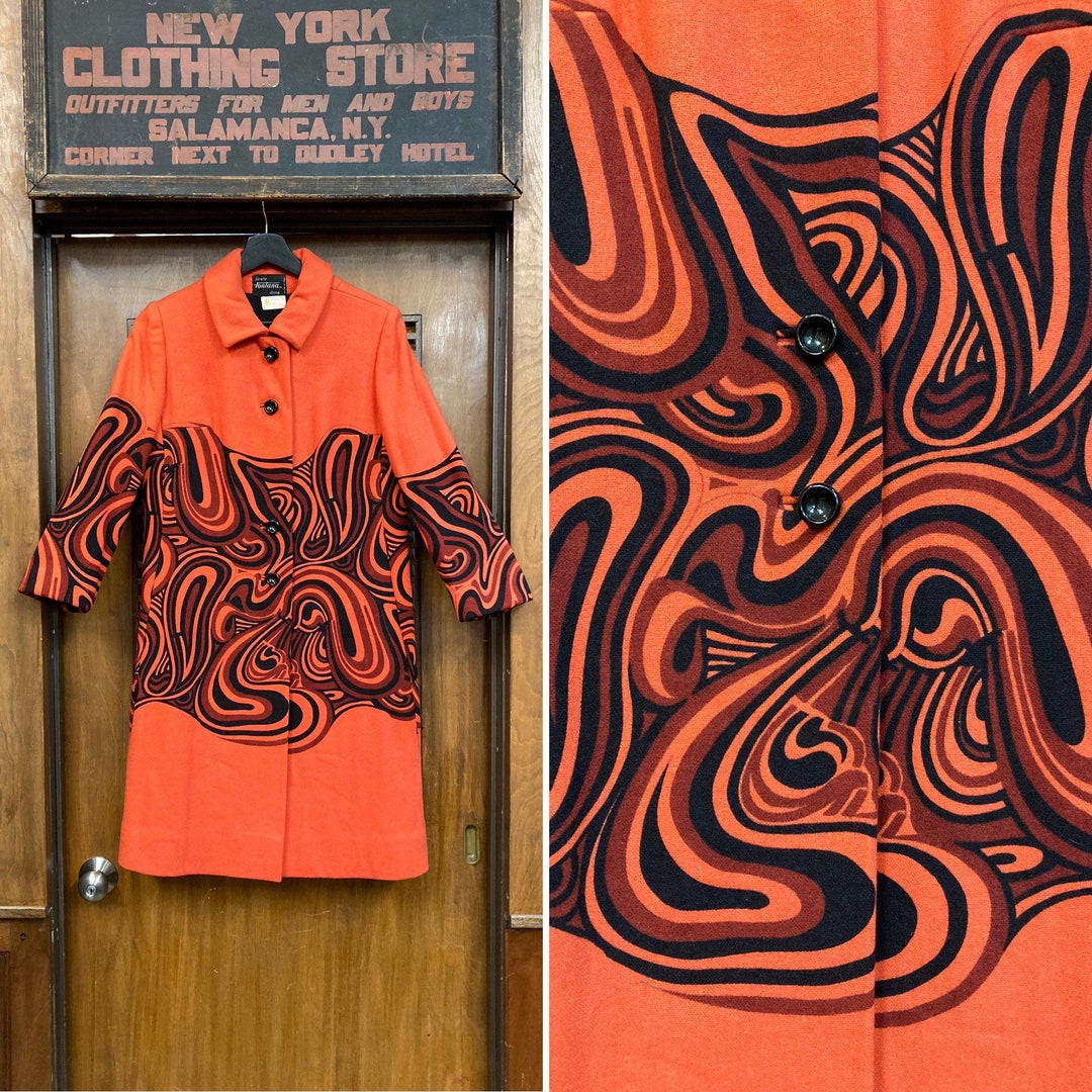 Vintage 1960’s Orange Mod Op Art Psychedelic Wool Spy Coat Jacket ...
