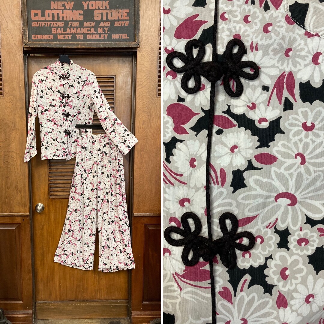 Vintage 1940’s Atomic Floral Silky Rayon Deco Rockabilly Tiki Hawaiian ...