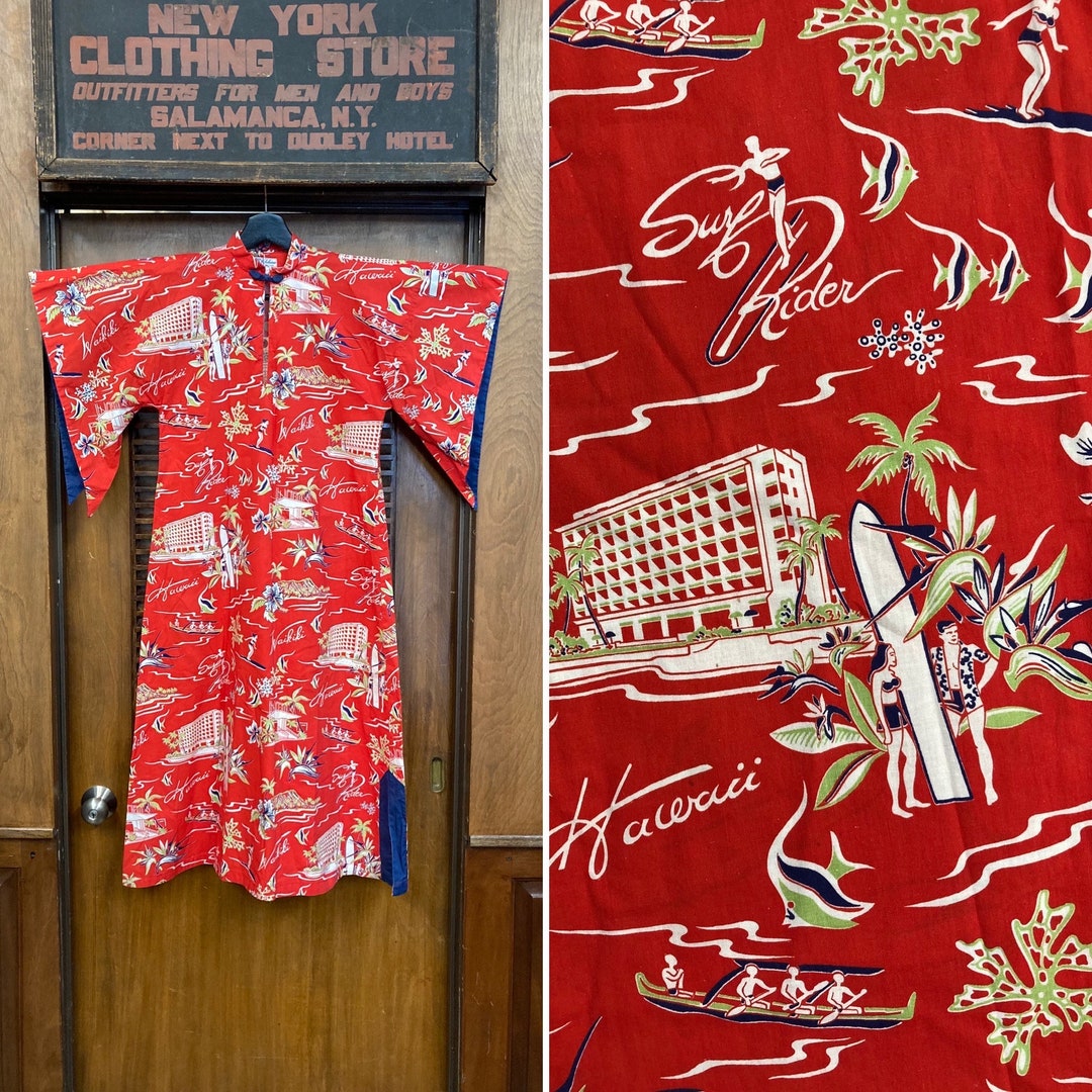 Vintage 1940’s Kilohana Surfer Cartoon Tiki Cotton Print Pake Muu ...