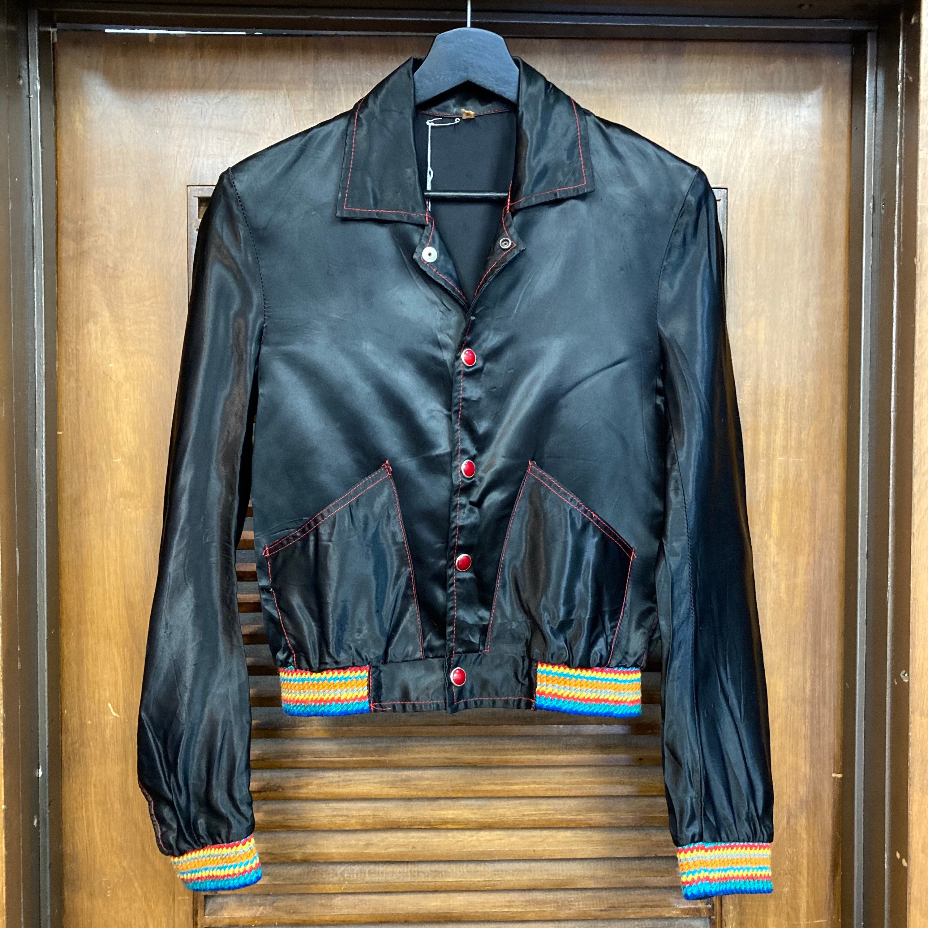 Vintage 1960's Glam Rock Automobile Embroidery Satin Cropped Vintage 1960's Glam Rock Automobile Embroidery Satin Cropped