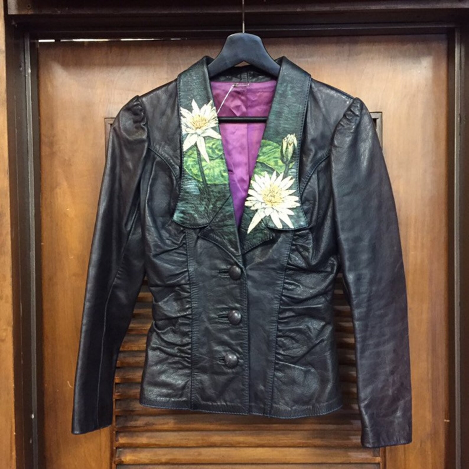 Vintage 1960s glasswater Artwork Painted Leather Jacket - Etsy