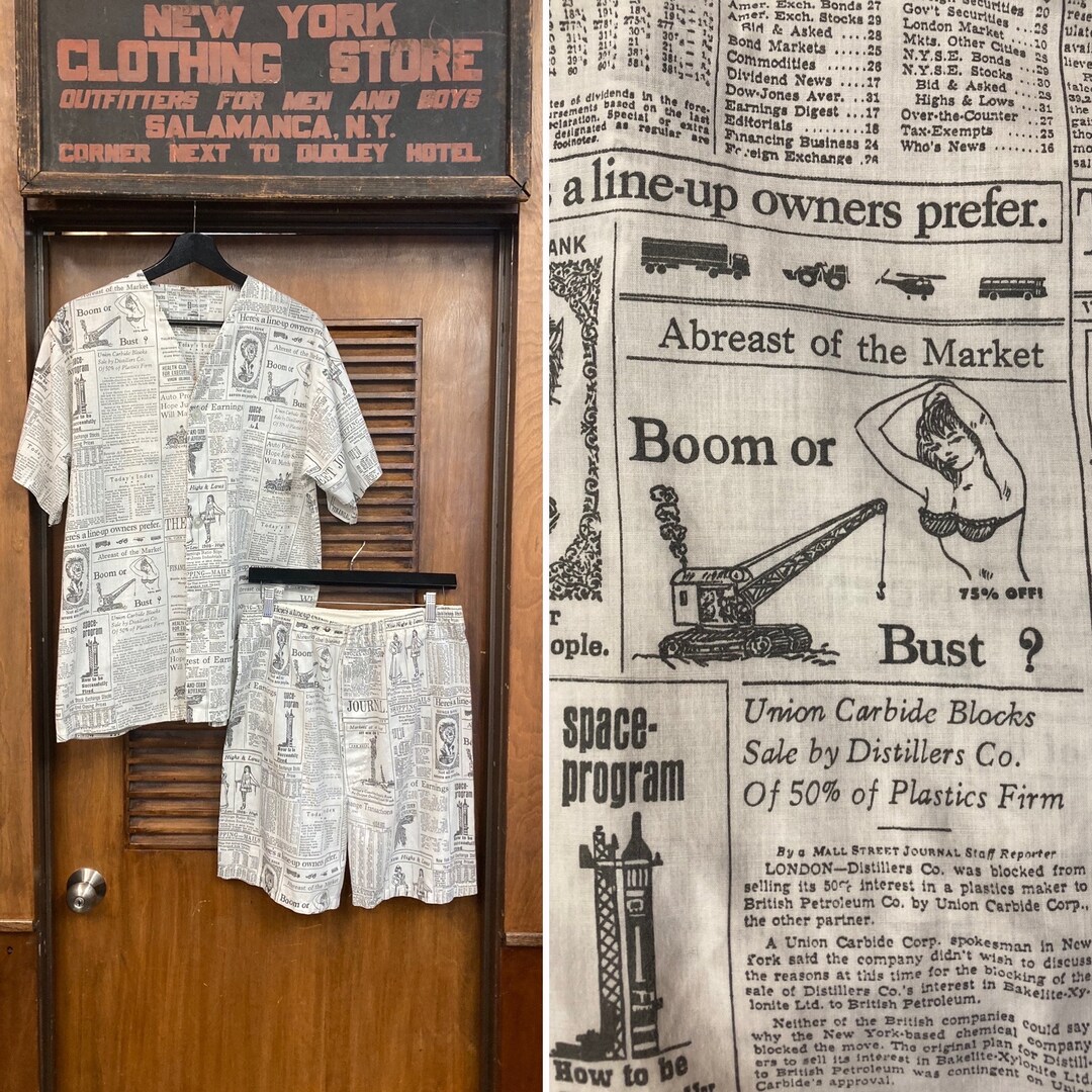 Vintage 1960’s Cartoon Stock Market Pop Art Newspaper Design Two Piece ...