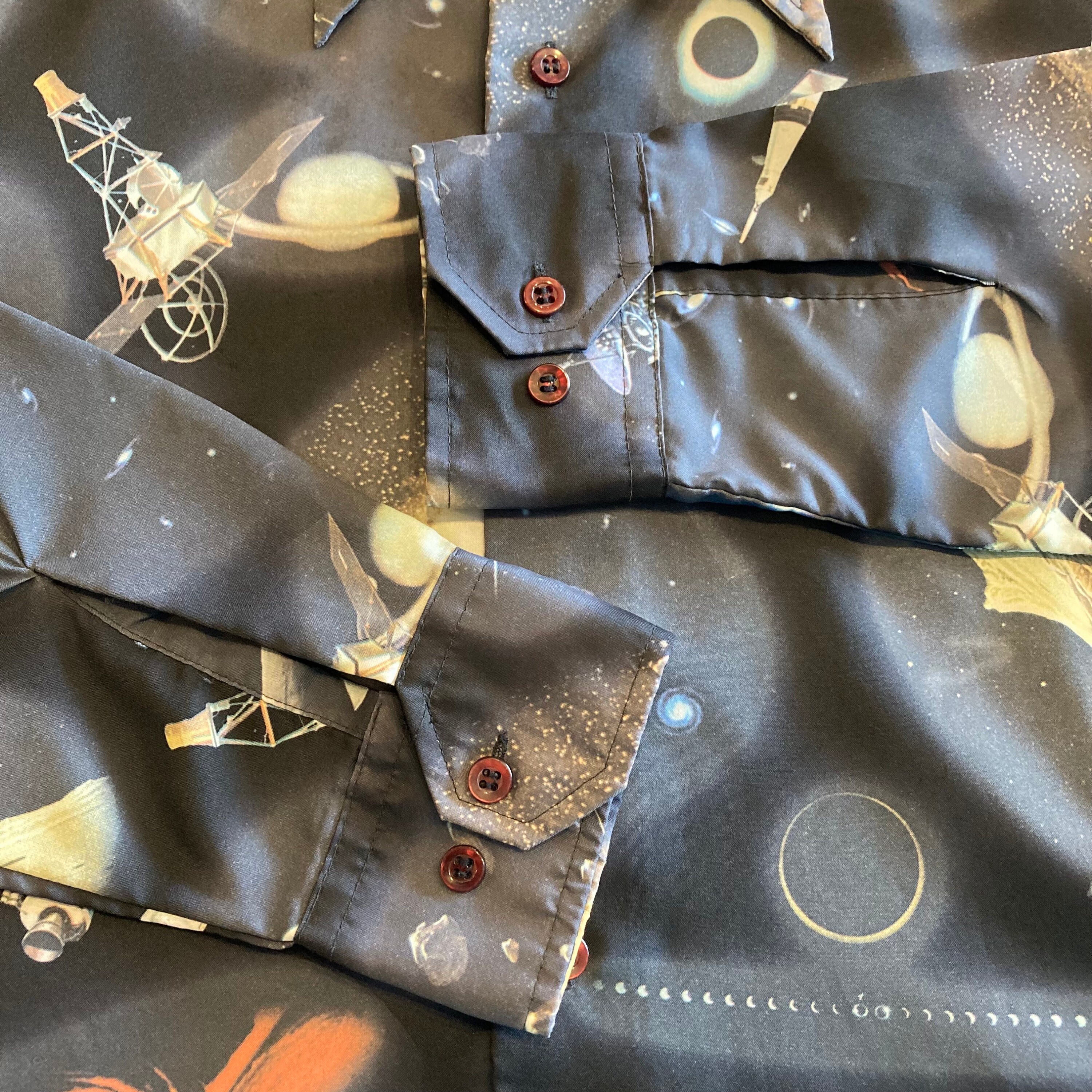 Vintage 1970’s Sci Fi Outer Space Planets Disco Poly Rocketship Shirt ...