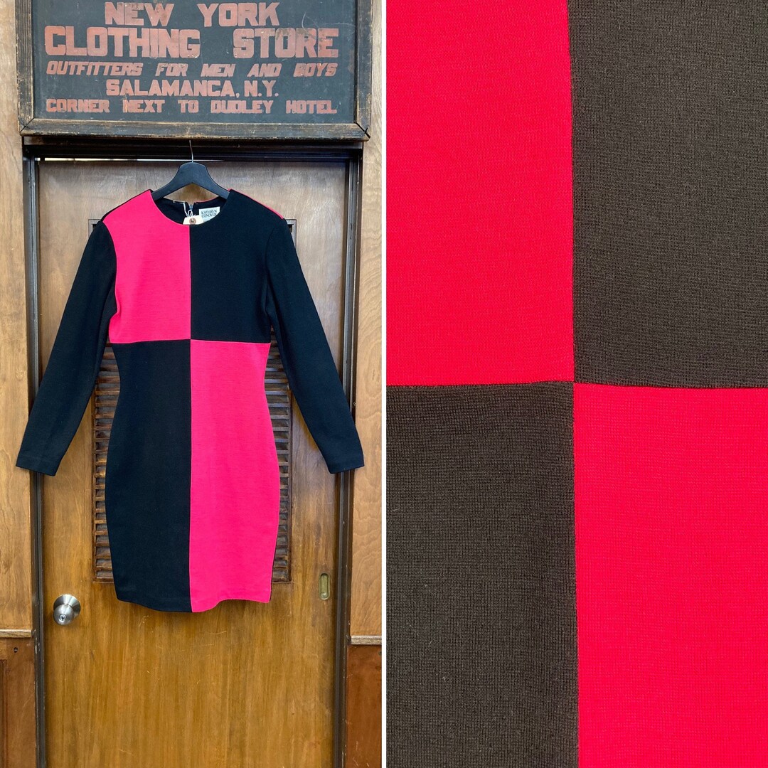 Vintage 1980’s 1960’s Style Mod New Wave Knit Colorblock Dress, New ...