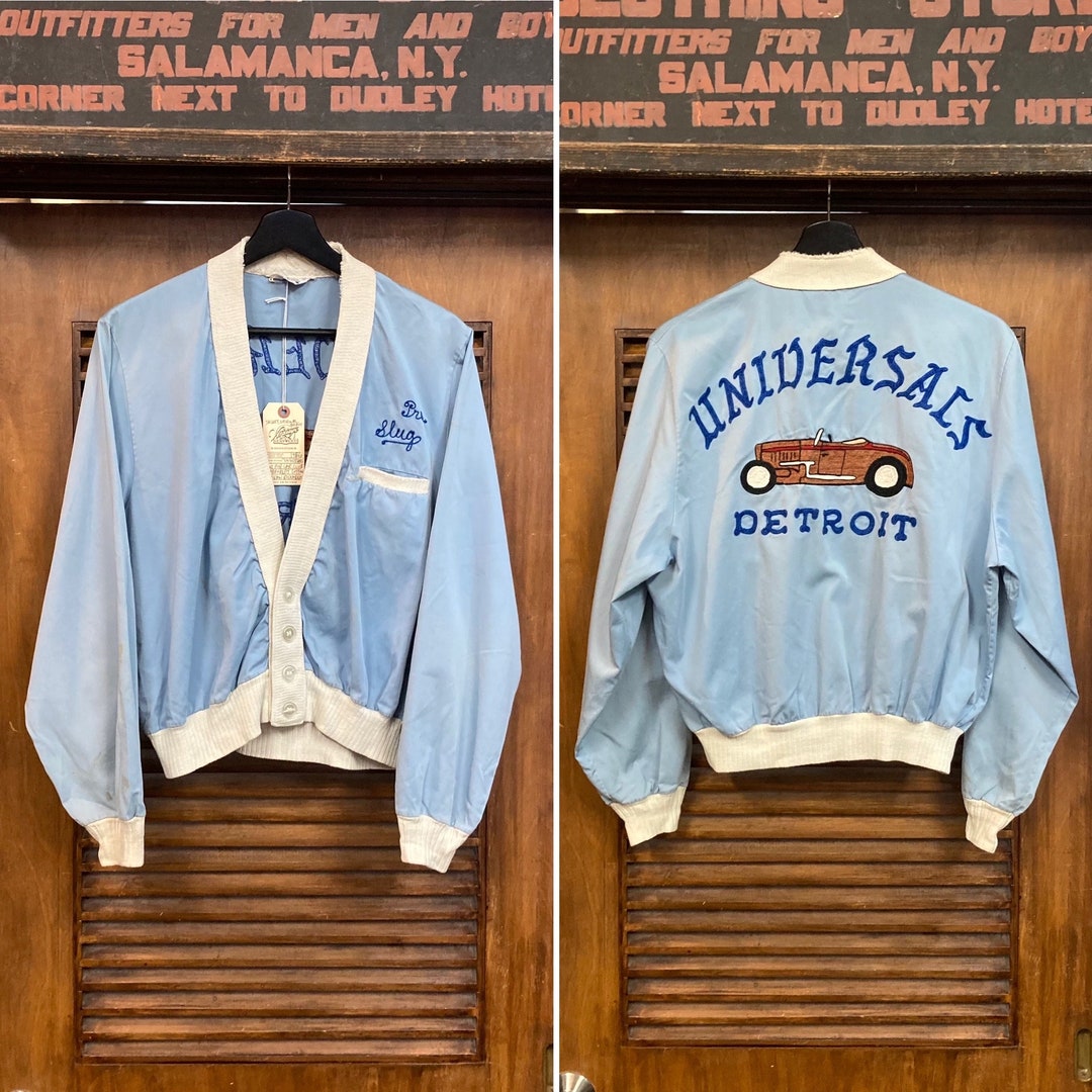 Vintage 1950s universals Hot Rod Car Club Embroidery Cotton Cardigan ...