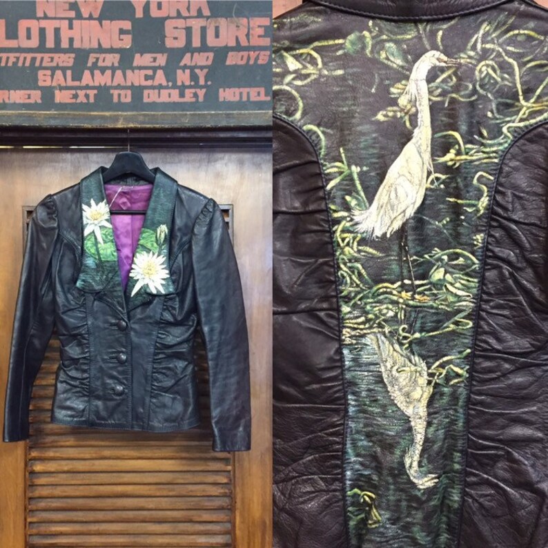Vintage 1960s glasswater Artwork Painted Leather Jacket - Etsy