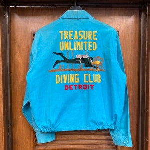 Vintage 1950s sir Jac Embroidered Diving Team Turquoise Cotton ...