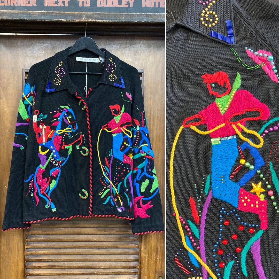 Vintage 1990’s Dated 1991 Cowboy Rodeo Western Embroidery Cartoon ...