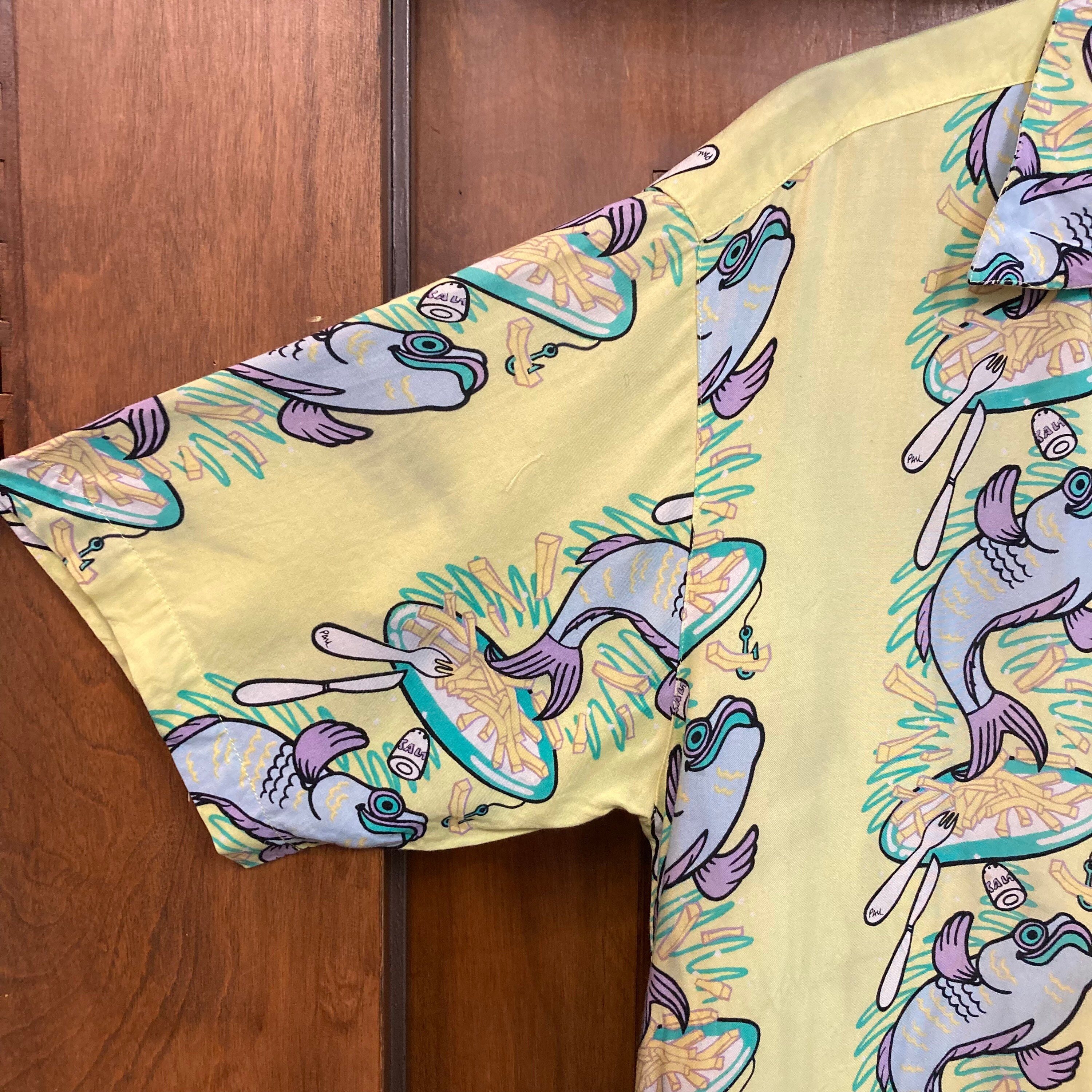 Vintage 1990s Mambo Label Fish Border Tiki Rayon Hawaiian Shirt, 90s ...