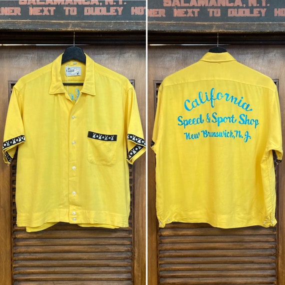 Vintage 1950's California Speed Shop Hot Rod Rayon Bowling Vintage 1950's California Speed Shop Hot Rod Rayon Bowling