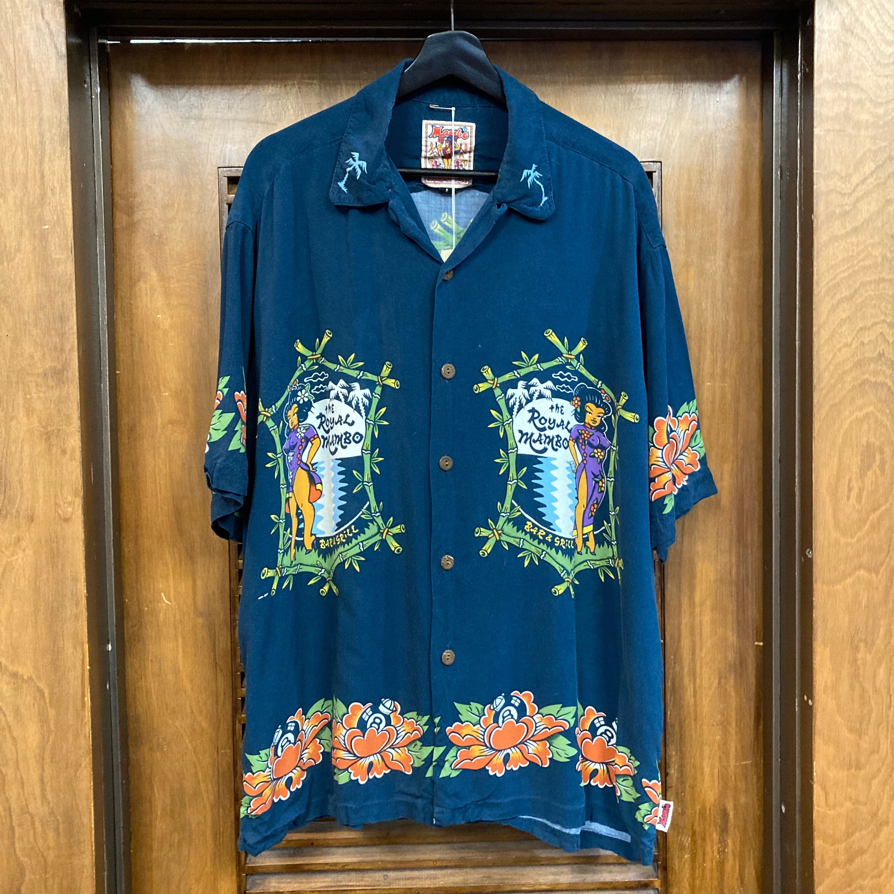 Vintage 1990s Size L Mambo Label Tiger Tattoo 8 Ball Rayon Hawaiian ...