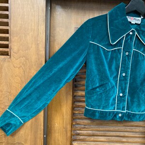 Vintage 1970s Green Velvet Mod Glam Adam & Eve Beaded Detail Cropped ...