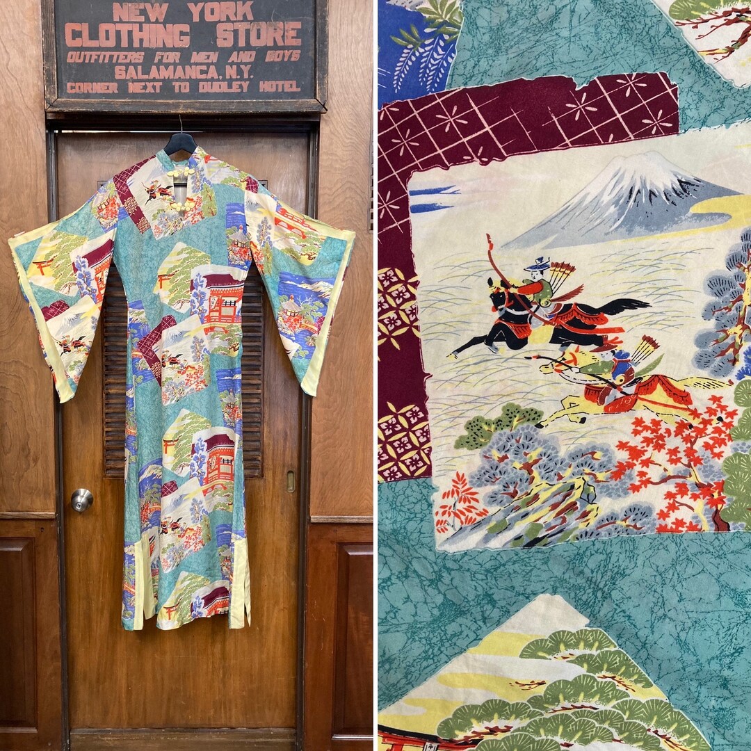Vintage 1940’s Asian Japan Design Silk Pake Muu Tiki Batwing Hawaiian ...