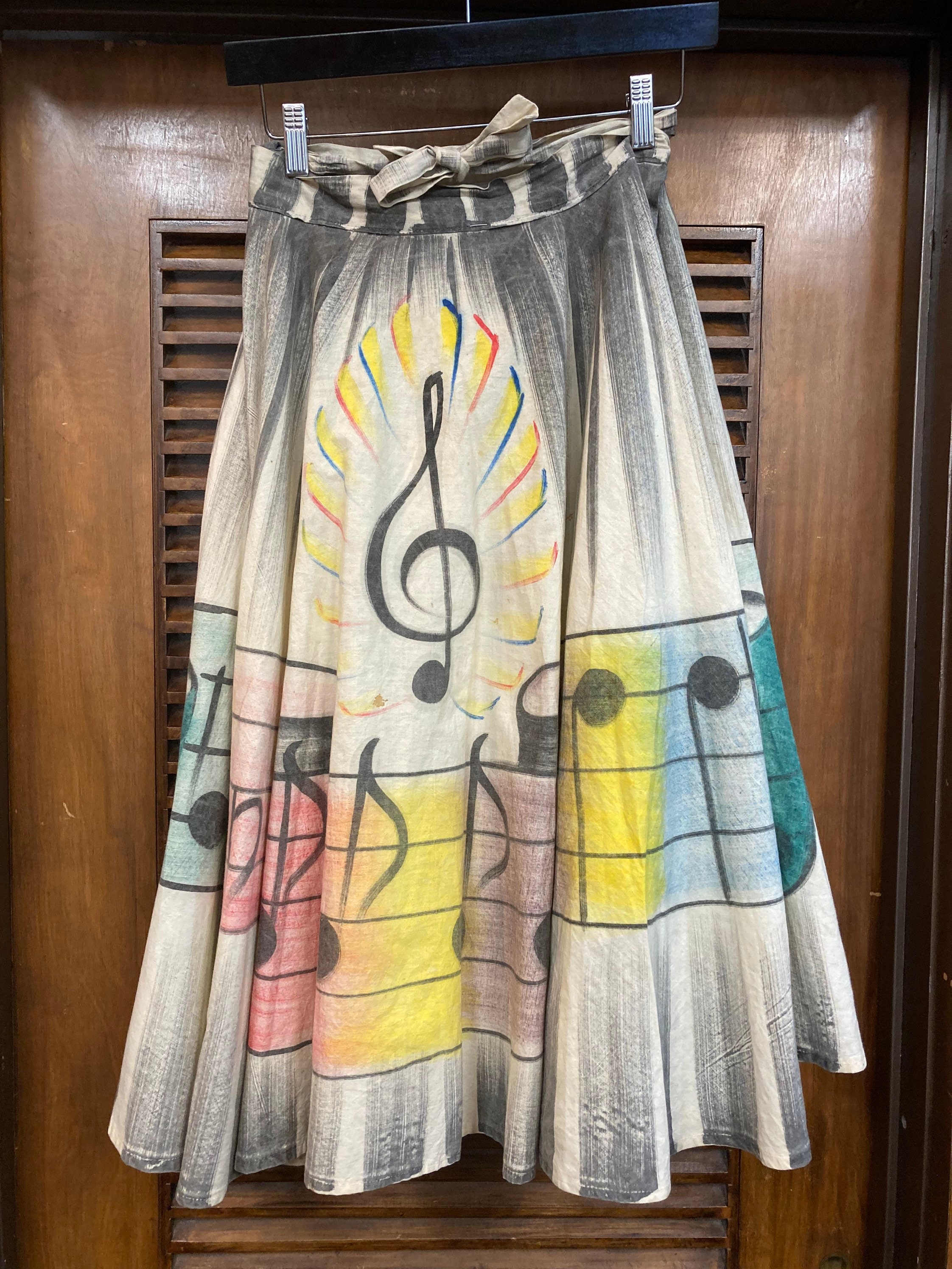 Vintage 1950s Atomic Music Note Hand Painted Cotton | Etsy