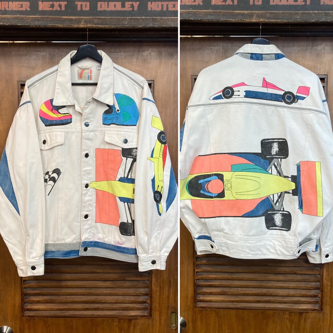 Vintage 1980s Racing New Wave Denim Trucker Race Car Jacket, 80s Racing ...