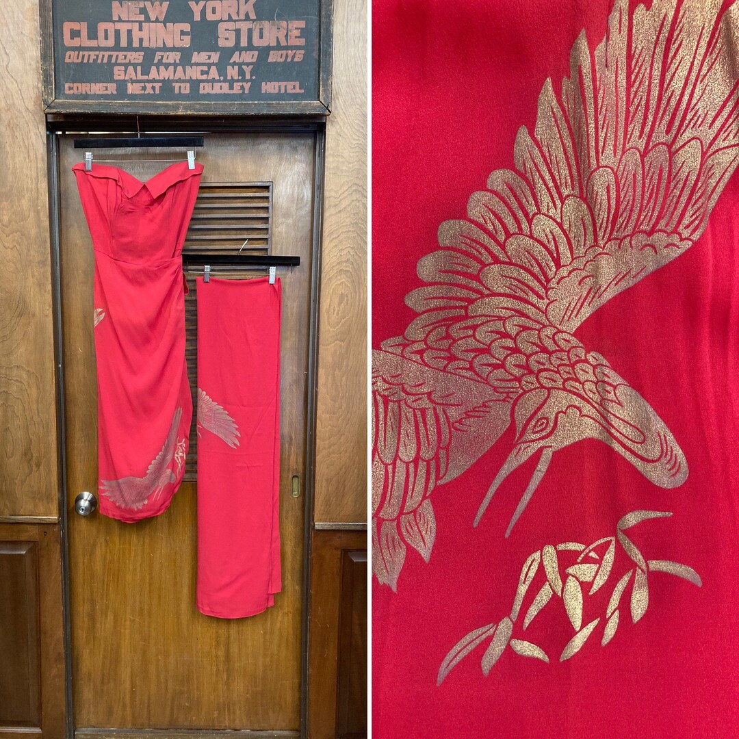 Vintage 1940’s “gladys Williams” Asian Crane Sarong Hawaiian Tiki Dress ...